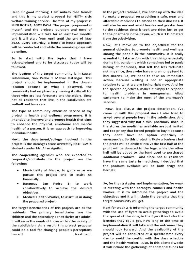 NSTP Script To Oral Defense | Download Free PDF | Health Care | Health ...