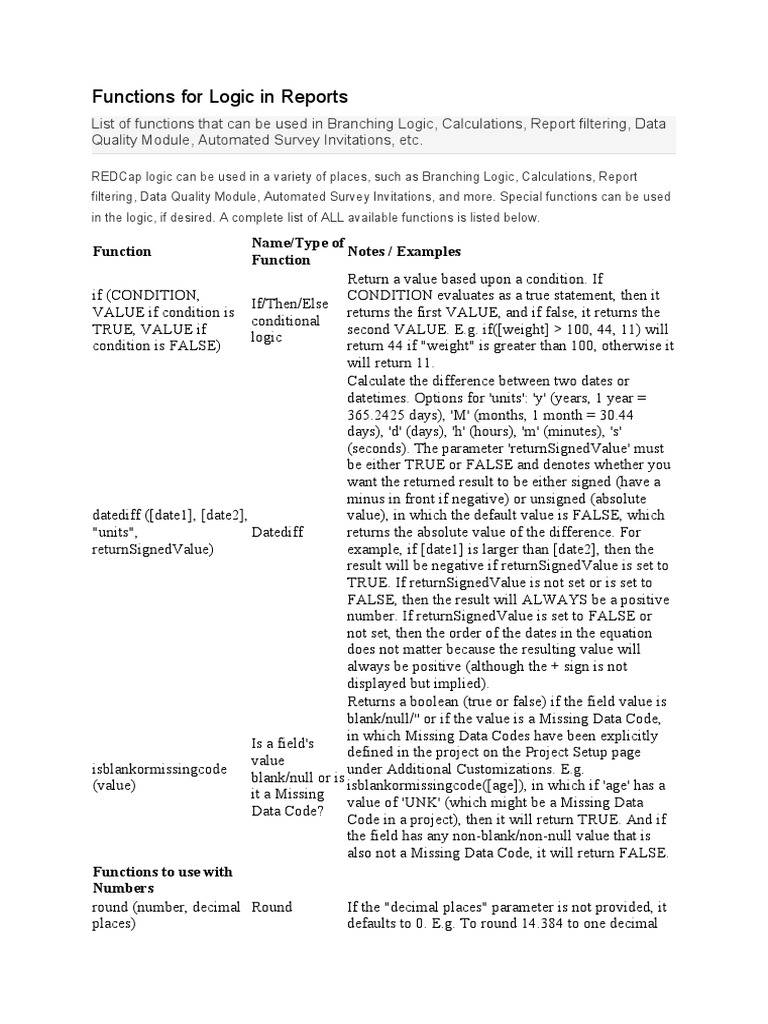 Functions For Logic in Reports | PDF | Boolean Data Type | Mathematics