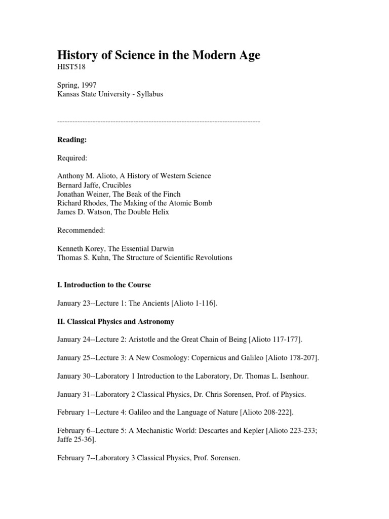 Modern Science History Syllabus | PDF | Chemistry | Physics