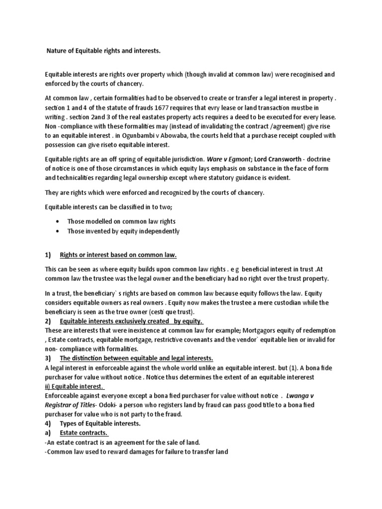 Nature of Equitable Rights and Interests | PDF | Mortgage Law | Equity ...