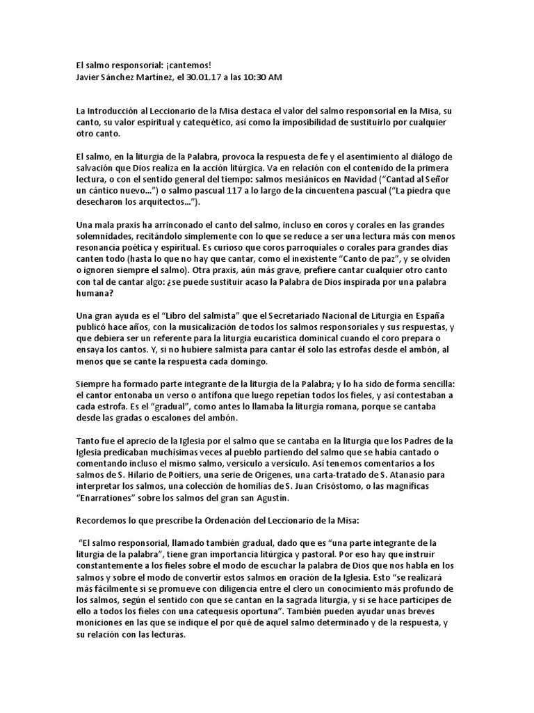 El Salmo Responsorial | PDF | Misa (liturgia) | Salmos