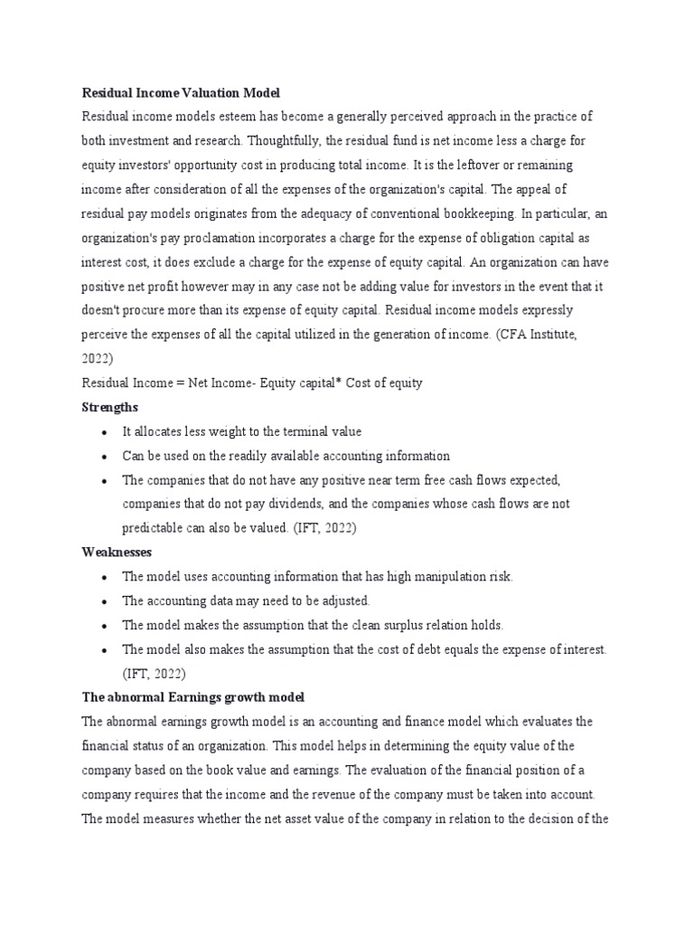 Residual Income Valuation Model | PDF | Valuation (Finance) | Book Value