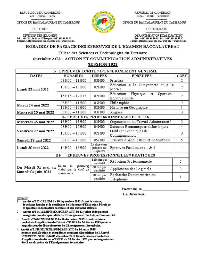 Horaires Bac STT 2022 | PDF