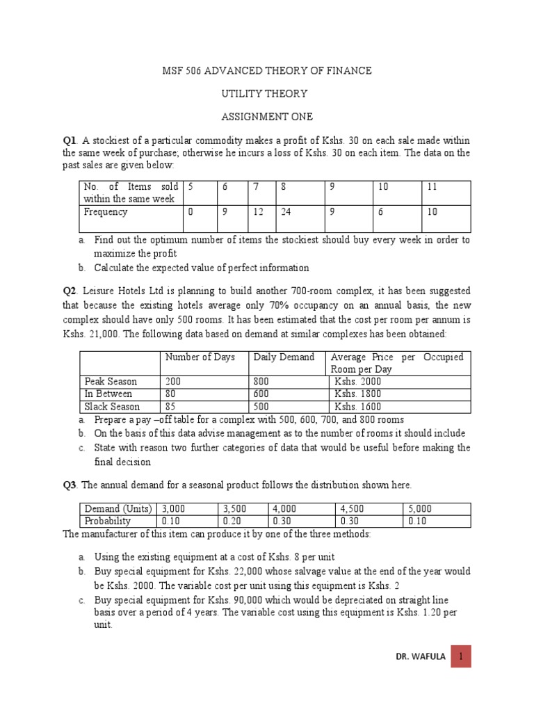 Utility Theory Assignment One. | PDF | Utility | Profit (Economics)
