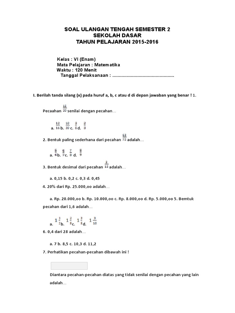Soal UTS Matematika Kelas 6 Semester 2 | PDF