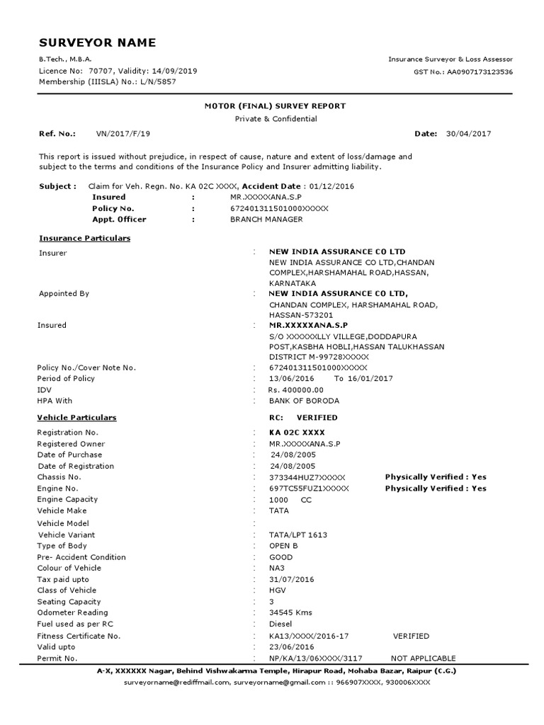 Final Survey Report (Total Loss Format) | PDF | Depreciation | Business