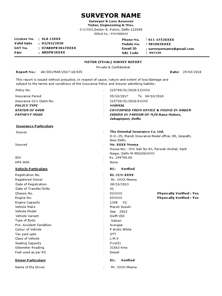Final Report Format With 18% 28% GST | PDF | Insurance | Motor Vehicle