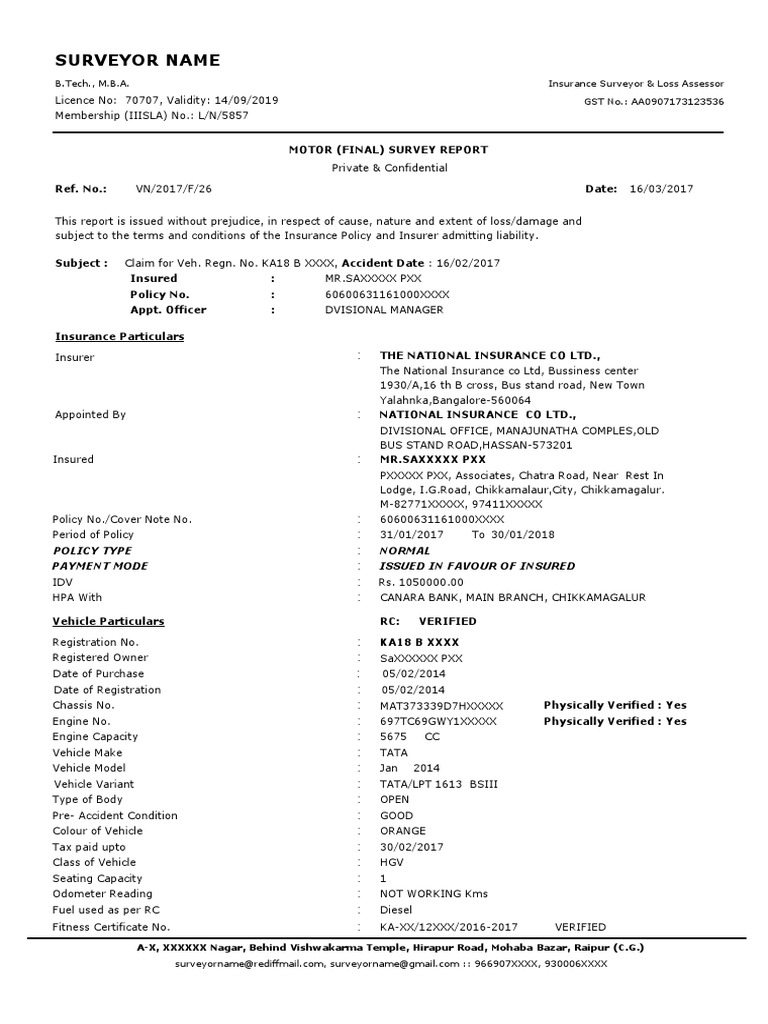 Final Survey Report (Commercial) | PDF | Insurance | Truck