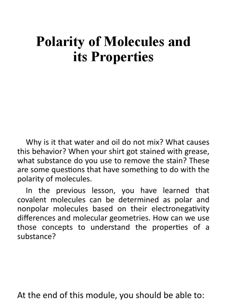 Polarity of Molecules and Its Properties | PDF | Chemical Polarity ...