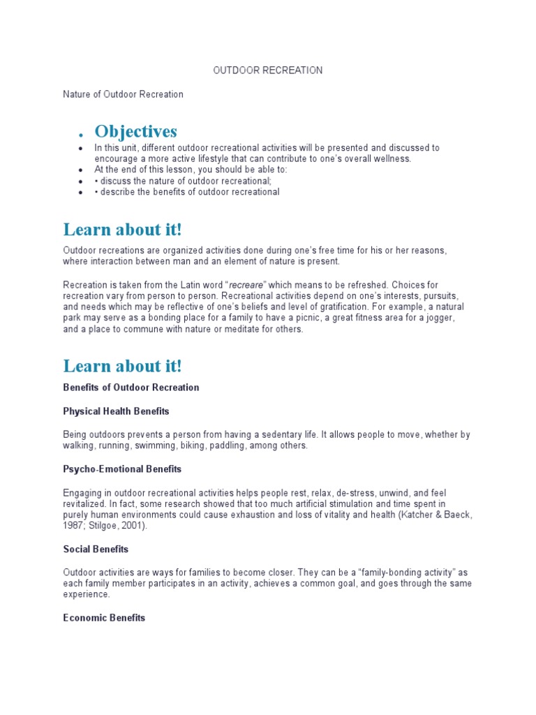 Objectives: Benefits of Outdoor Recreation Physical Health Benefits ...