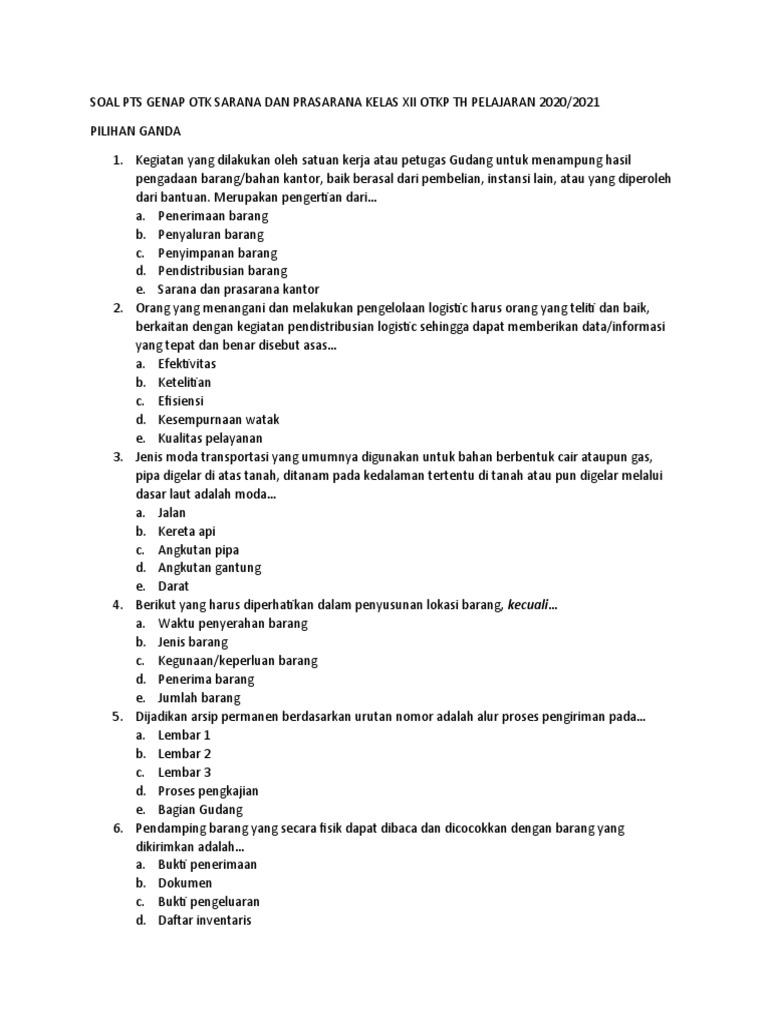 OPTIMASI SOAL PTS SARANA DAN PRASARANA | PDF
