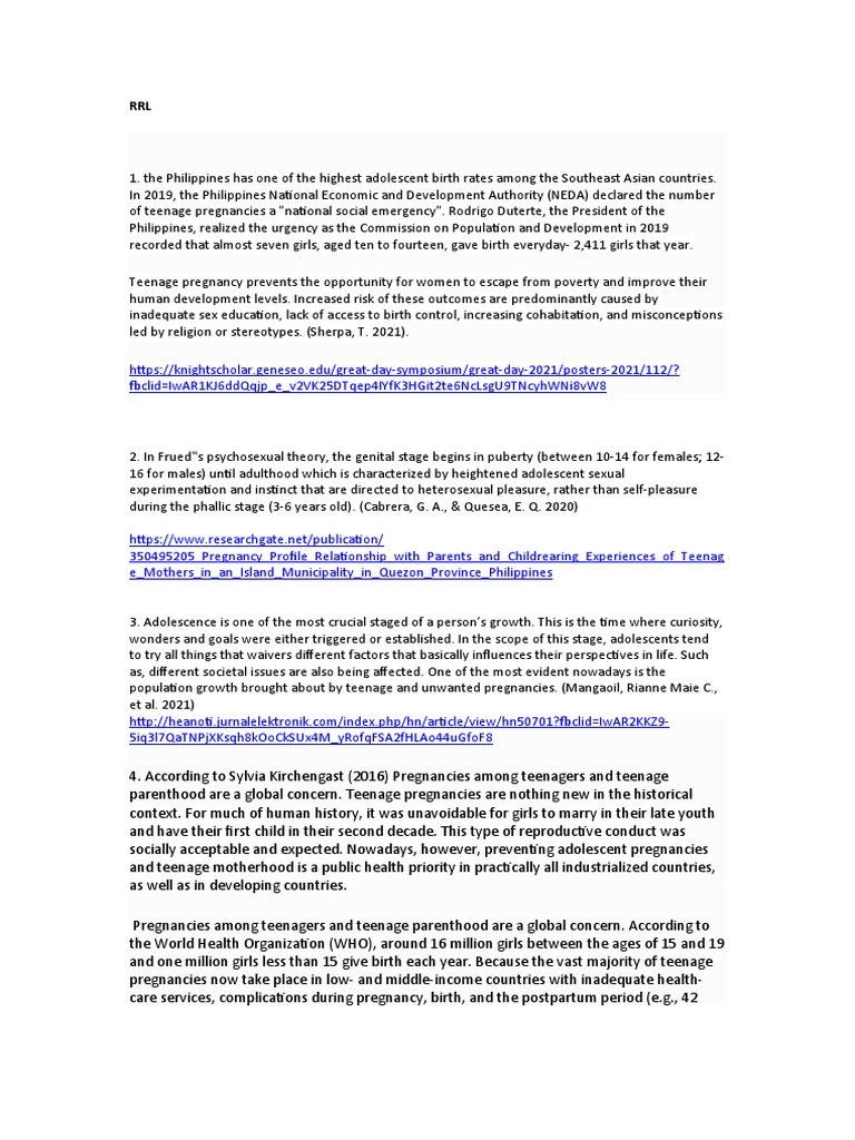RRL Final | PDF | Teenage Pregnancy | Adolescence