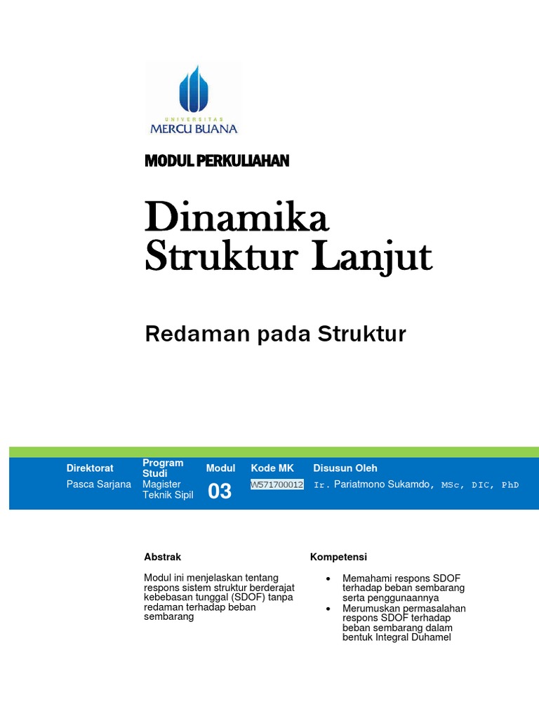 Redaman pada Sistem SDOF: Kritis, Berlebih, Kekurangan | PDF