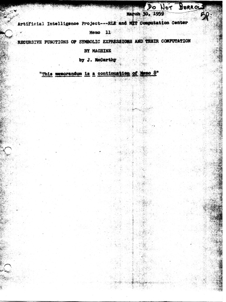 Recursive Functions of Symbolic Expressions and Their Computation (1959) | PDF