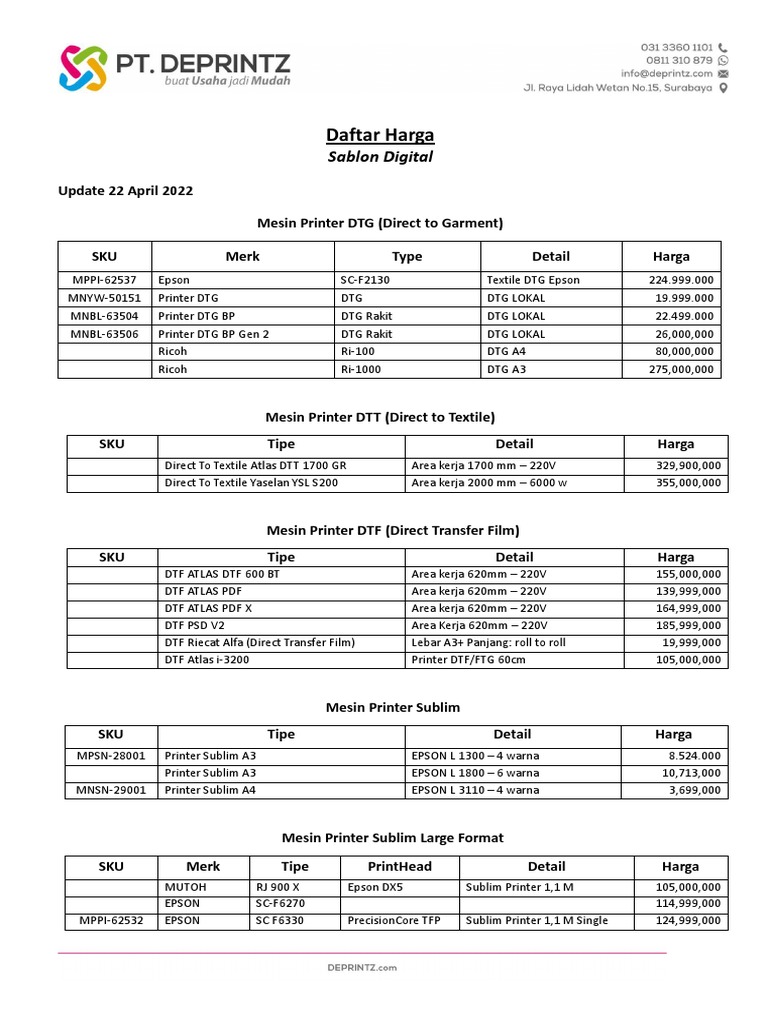 Daftar Harga: Sablon Digital | PDF | Graphic Design | Equipment