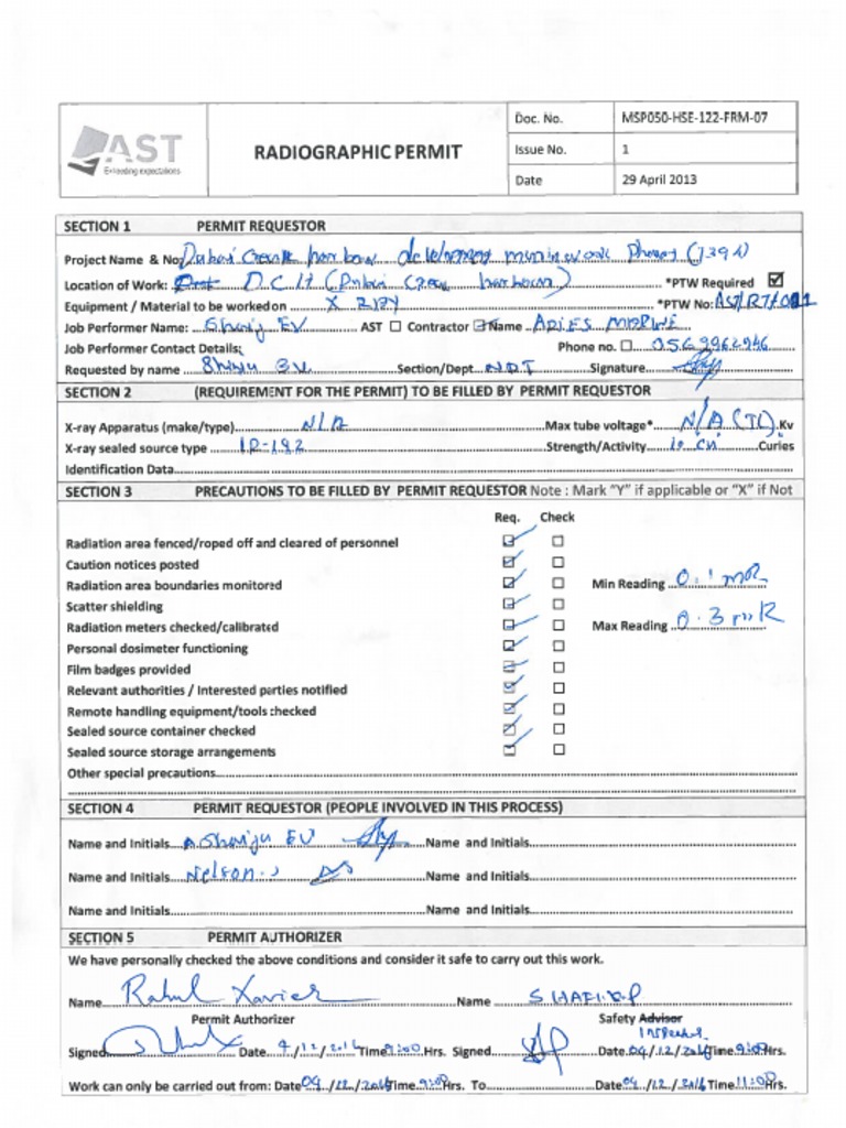 Radiography Permit AST - RT.001 | PDF