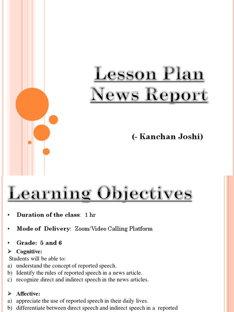 Lesson Plan - Reported Speech (News Writing) | PDF | Teachers | News