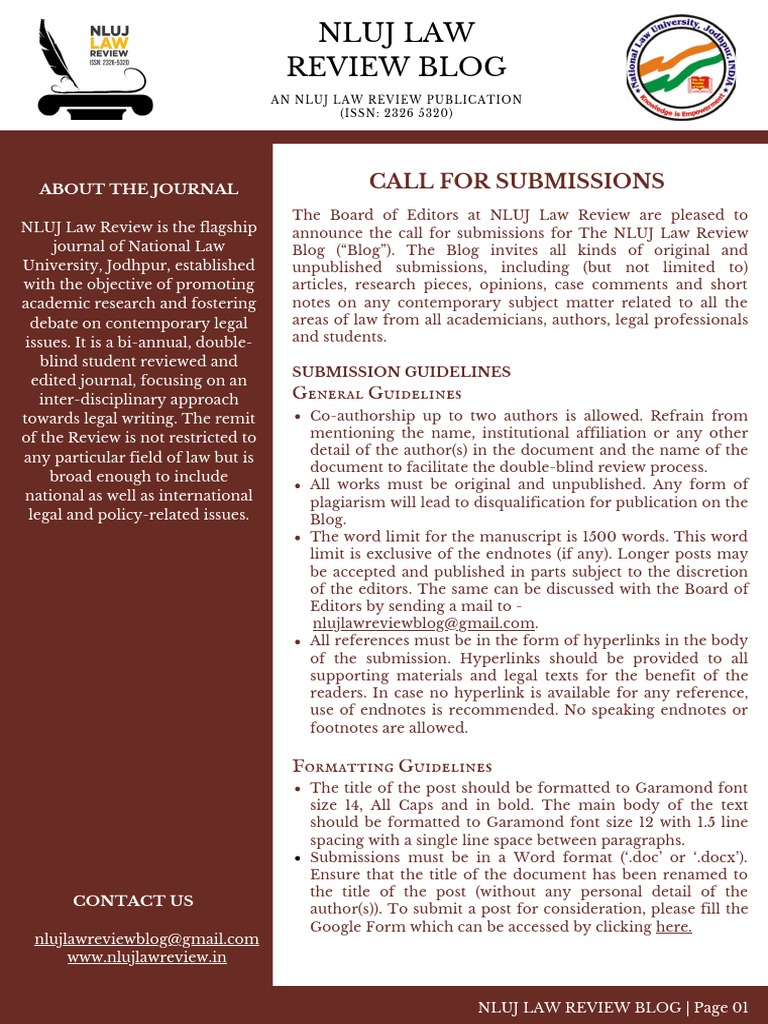 Call For Submissions: General Guidelines | PDF | Law Review | Note ...
