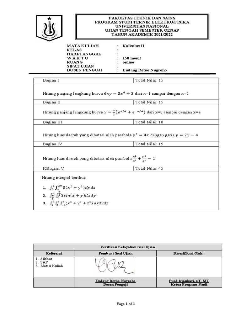 UTS Kalkulus 2 K 2122 | PDF