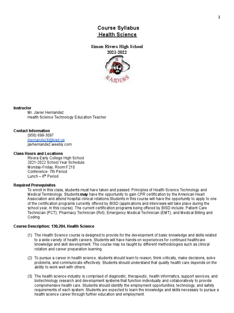 JH - Health Science 2021-22 Syllabus 3 | PDF | Academic Dishonesty ...