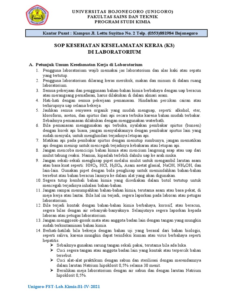 SOP-1 K3 Laboratorium | PDF