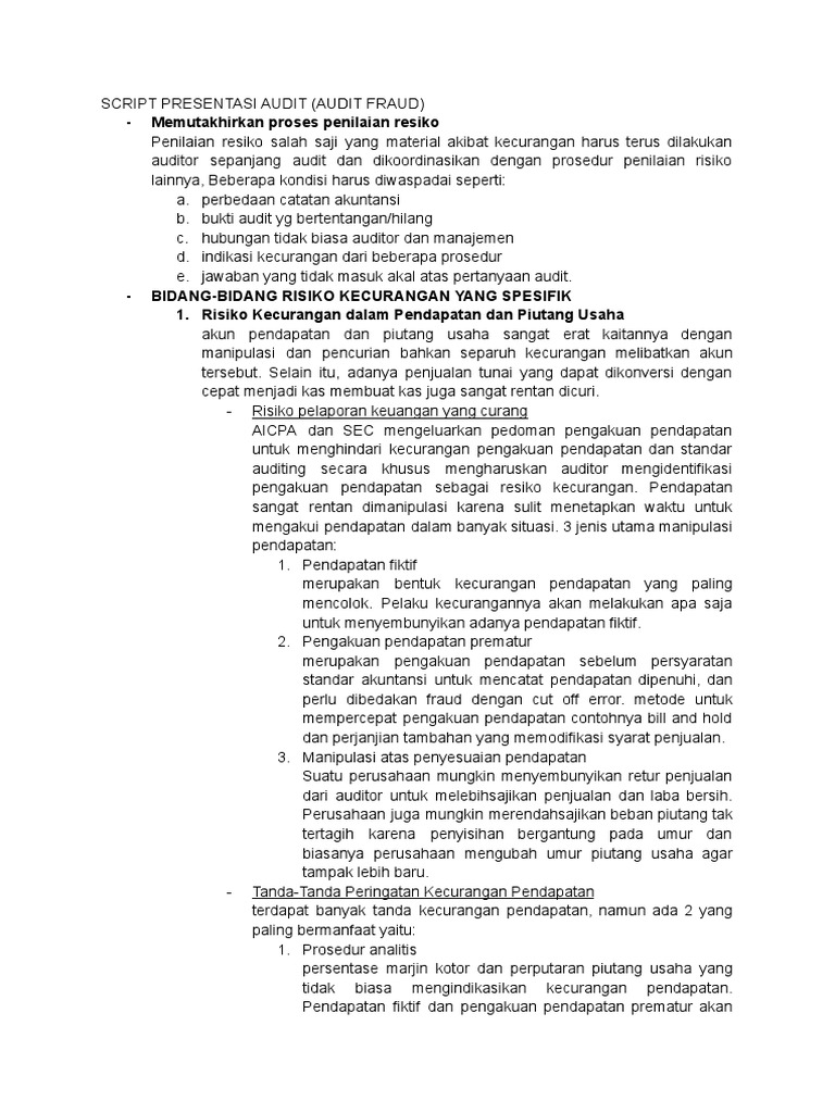 Script Presentasi Audit (Audit Fraud) | PDF