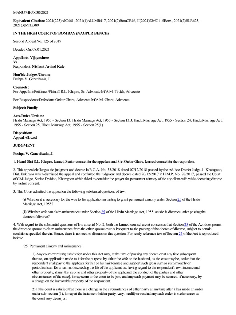 Sec 25 Hma | PDF | Alimony | Divorce