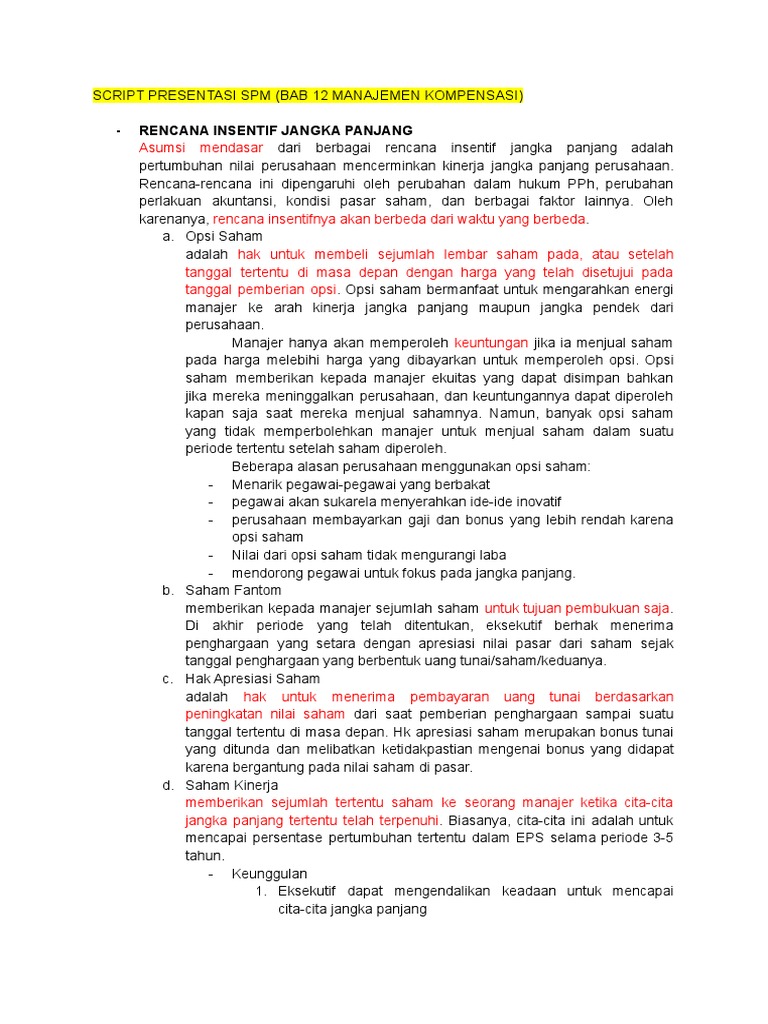 Script Presentasi SPM (Bab 12 Manajemen Kompensasi) | PDF