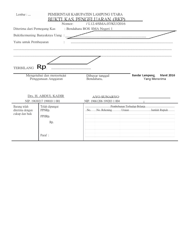 Bukti Kas Pengeluaran Bkpdocx | PDF