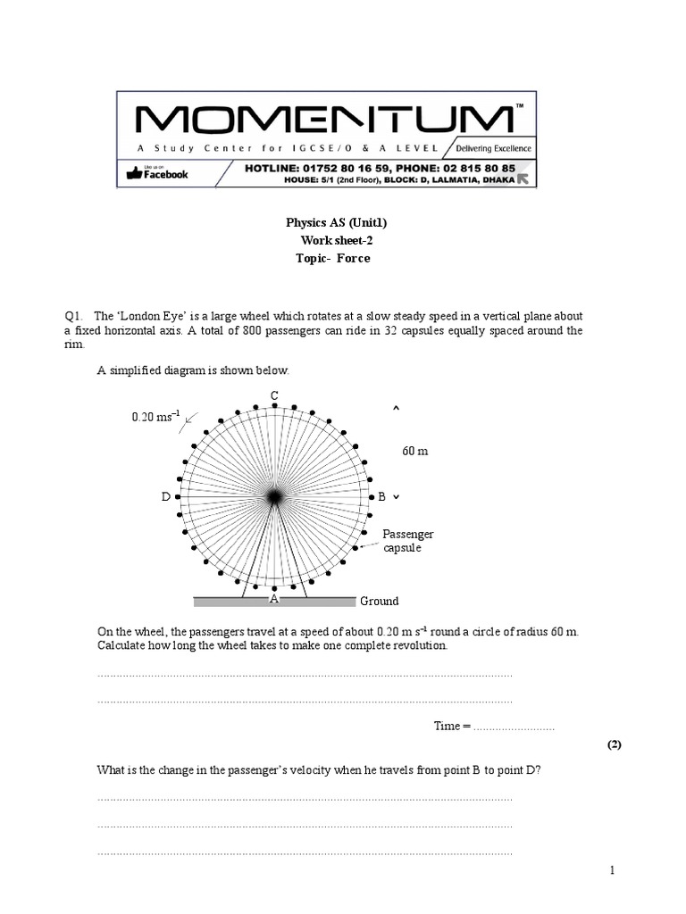 Physics AS (Unit1) Work Sheet-2 Topic-: Force | Download Free PDF ...