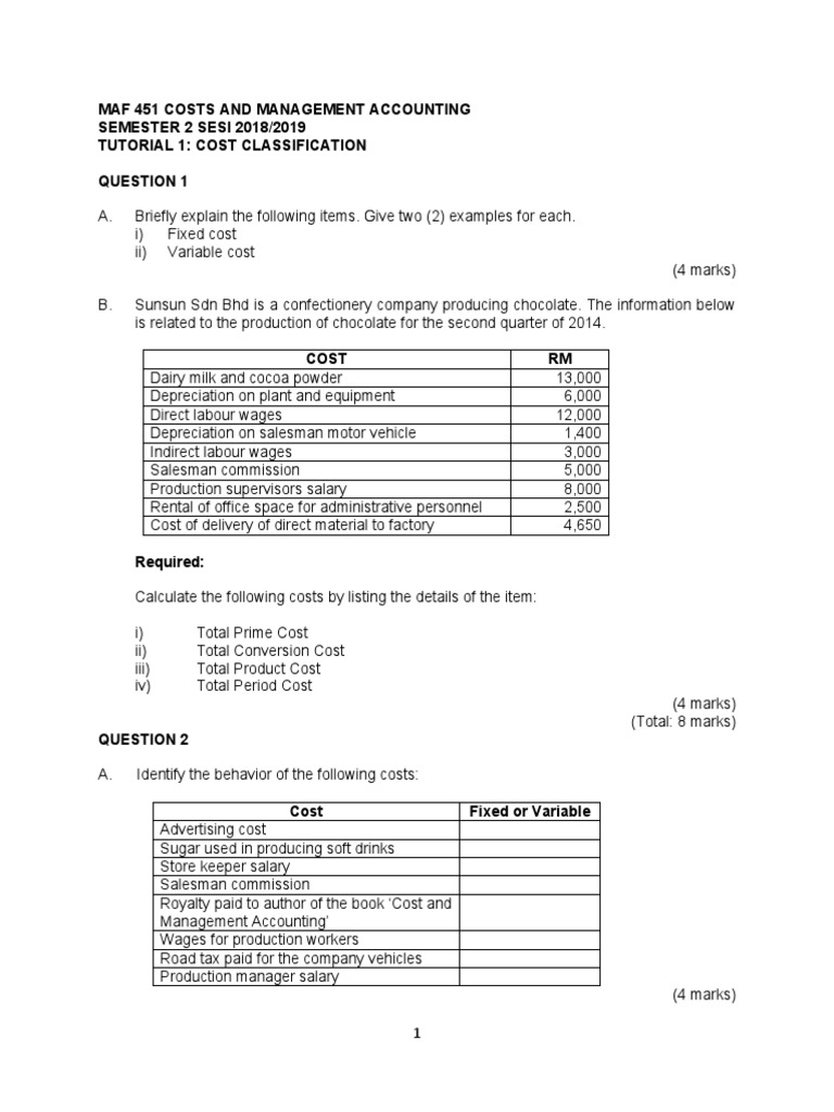 Tutorial 1 Cost Classification | PDF | Cost | Expense