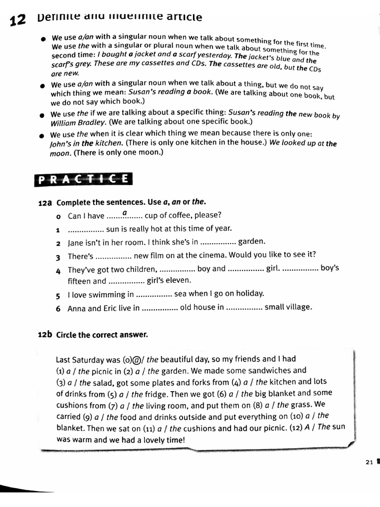 Articles - Pre-Intermediate Exercises | PDF