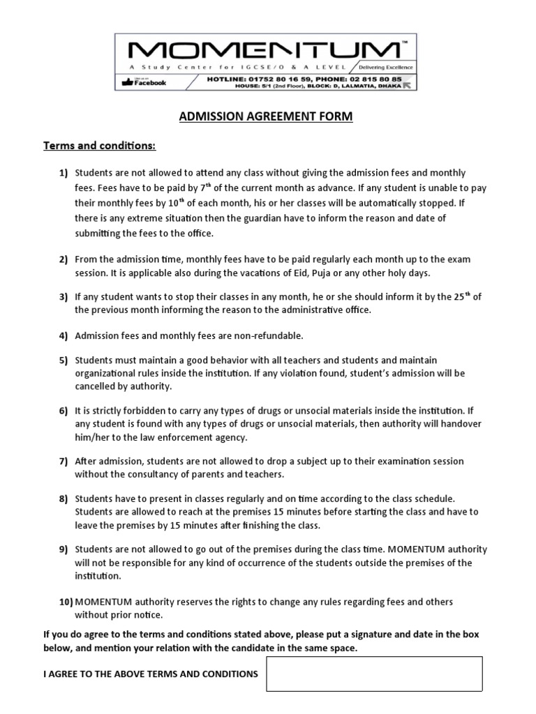 Admission Agreement and Terms | PDF