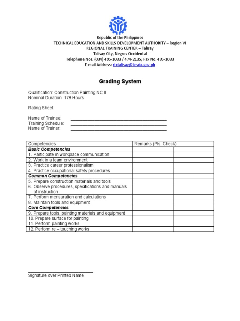 Grading System: Rtctalisay@tesda - Gov.ph | PDF