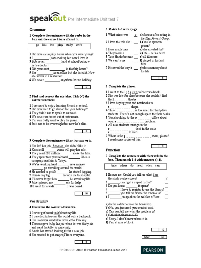 Pre-Intermediate Unit Test 7: Grammar | PDF