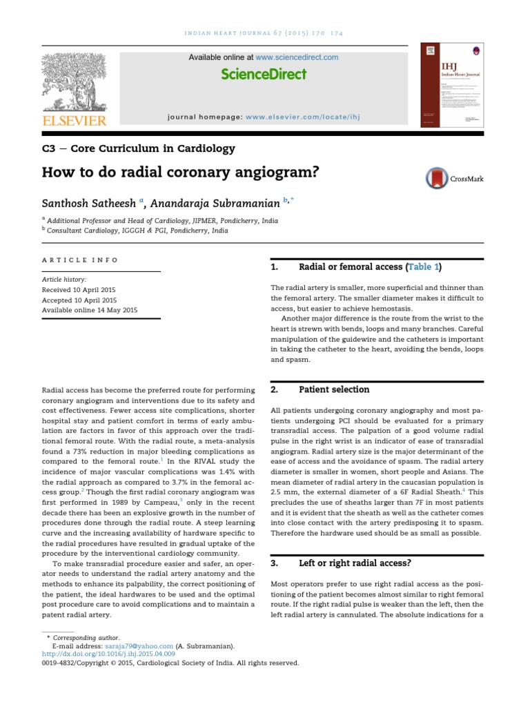 How To Do Radial Coronary Angiogram | PDF | Angiography | Pulse