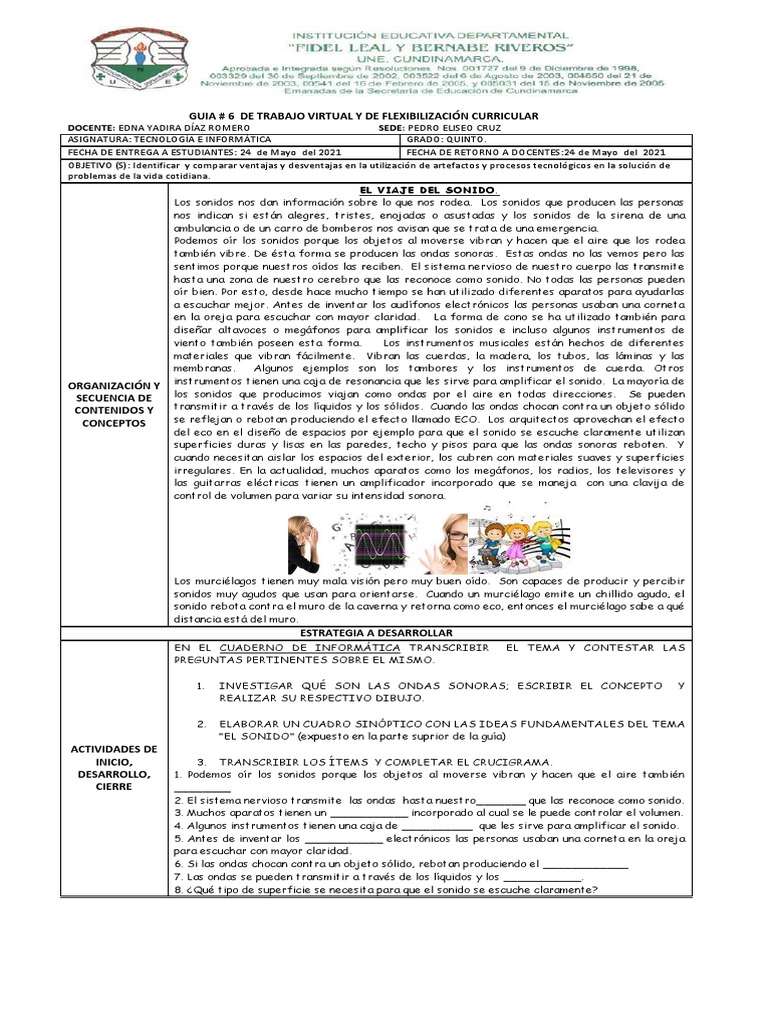 Guía # 6 Tecnología 5°. EYDR. | PDF | Sonido