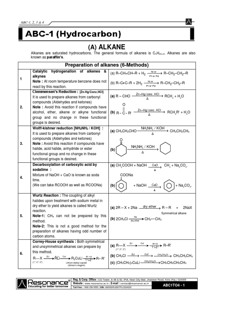 Alkane: Preparation of Alkanes (6-Methods) | PDF | Alkene | Alkane