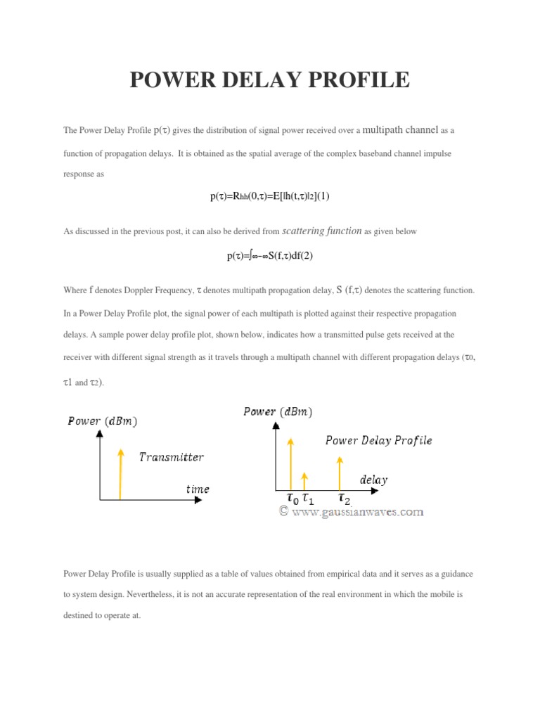 Power Delay Profile: p (τ) multipath channel | PDF | Electrical ...