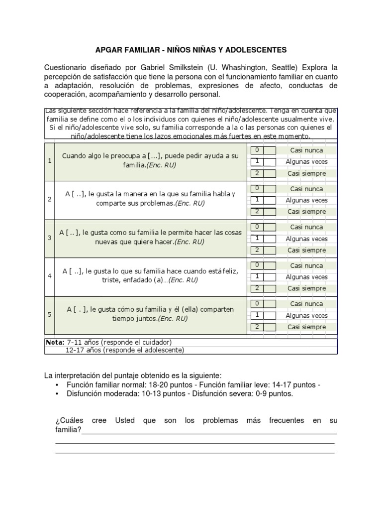 APGAR Familiar | Descargar gratis PDF | Las emociones | Sicología