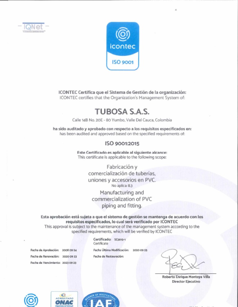 Certificado Iso 9001 2015 - Icontec | PDF