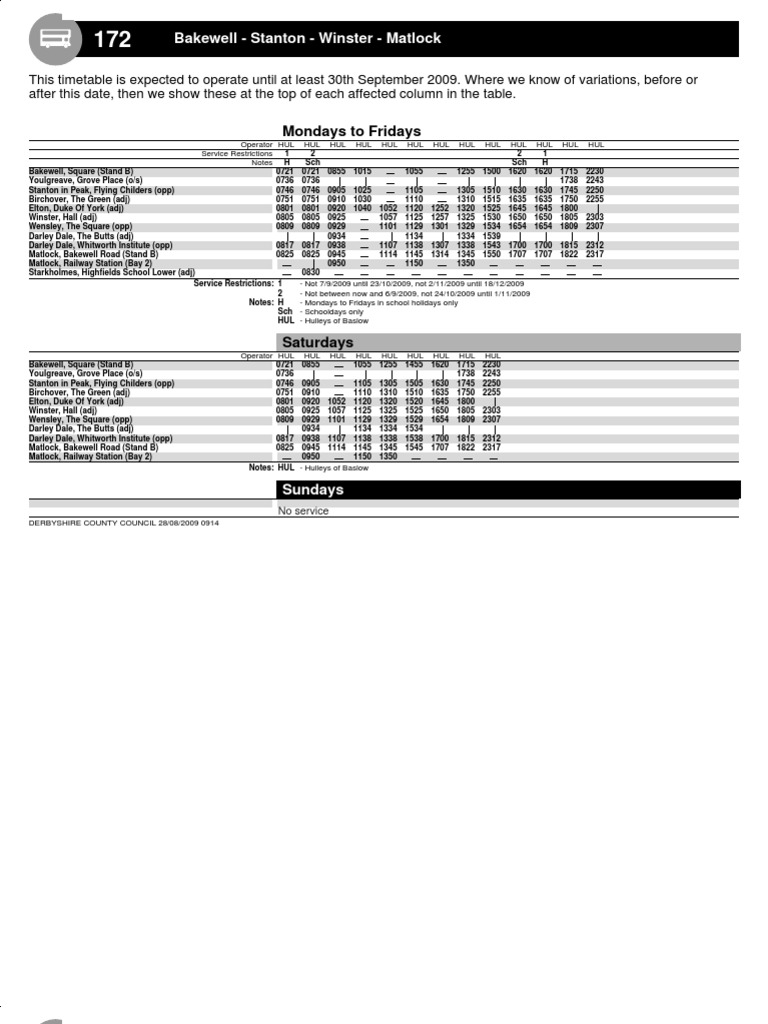 172 Bus Timetable | PDF | Transport | Business