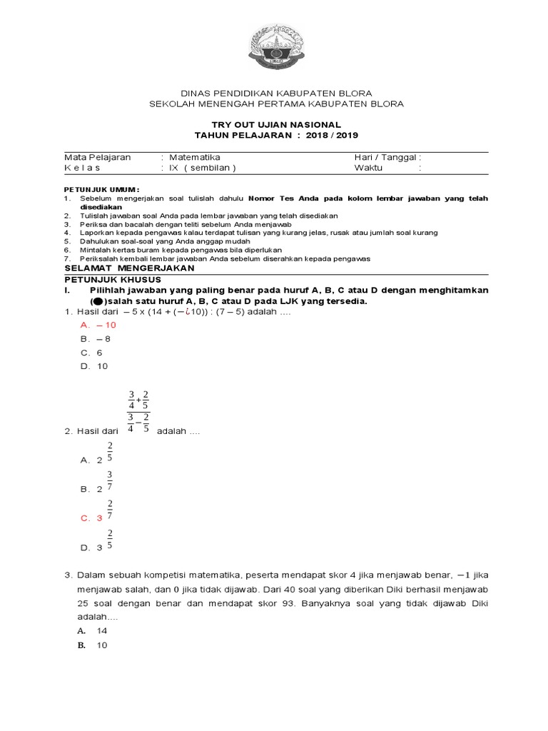 Soal Tryout 2019 Fix | PDF