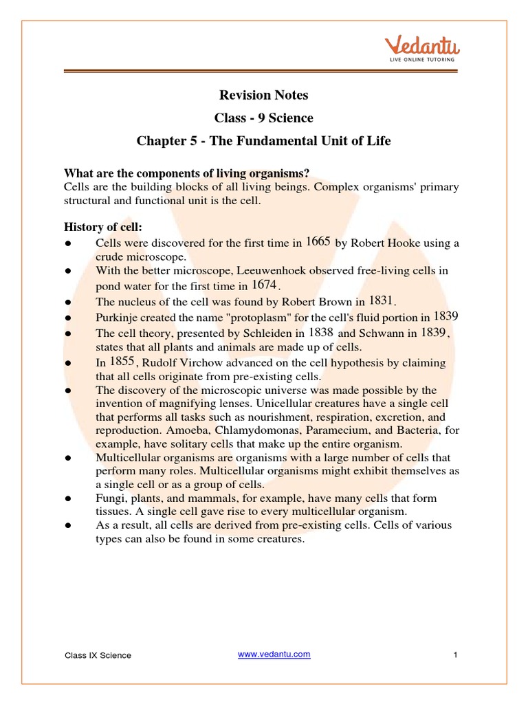 Class 9 Science Chapter 0 Revision Notes | PDF | Endoplasmic Reticulum ...