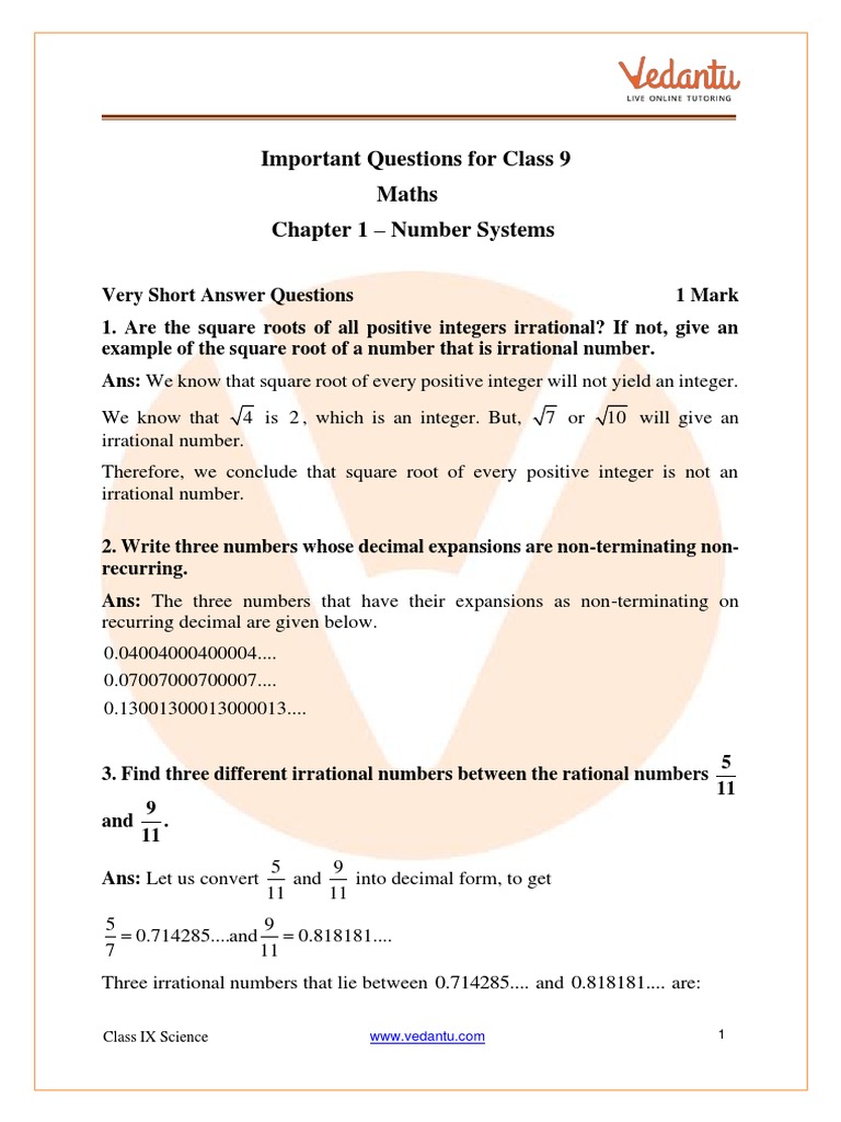 Important Questions For CBSE Class8 Maths Chapter | PDF | Numbers | Integer
