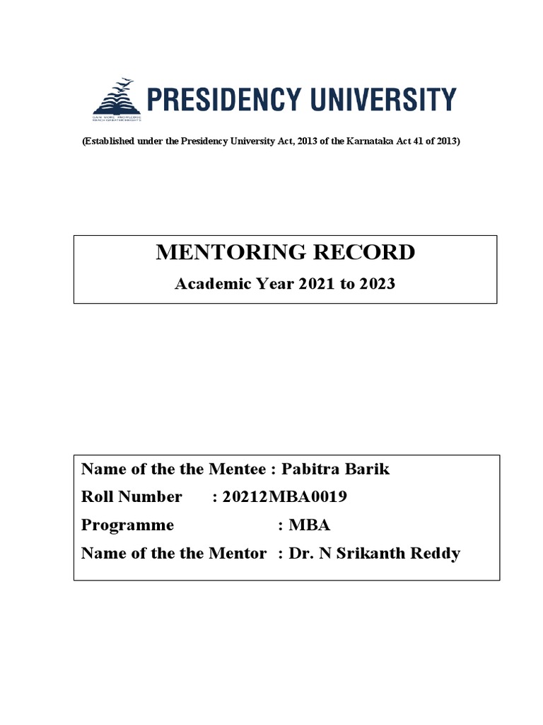 Mentoring Record: Academic Year 2021 To 2023 | PDF