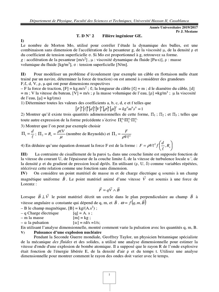 TD2 19 20 FI Ing Corrig | PDF | Physique appliquée et interdisciplinaire | Mécanique newtonienne