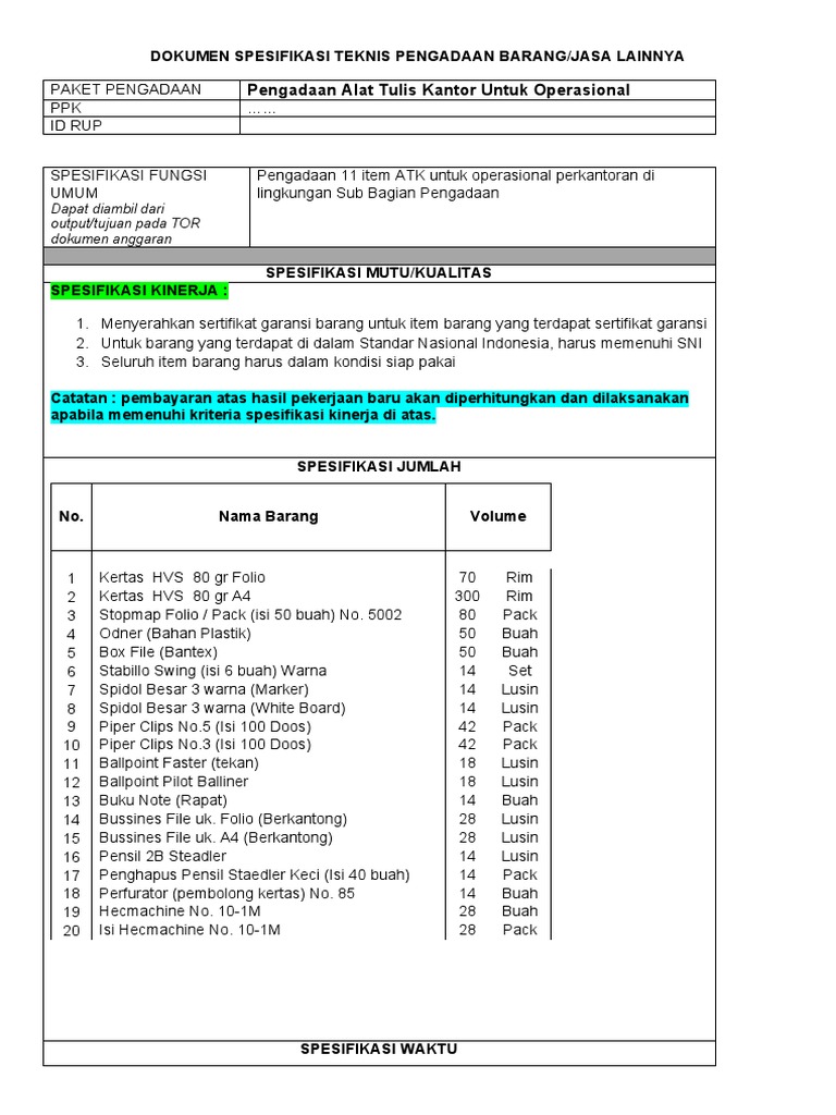 2 SPESIFIKASI TEKNIS Pengadaan Barang Jasa Lainnya Pengadaan Langsung | PDF