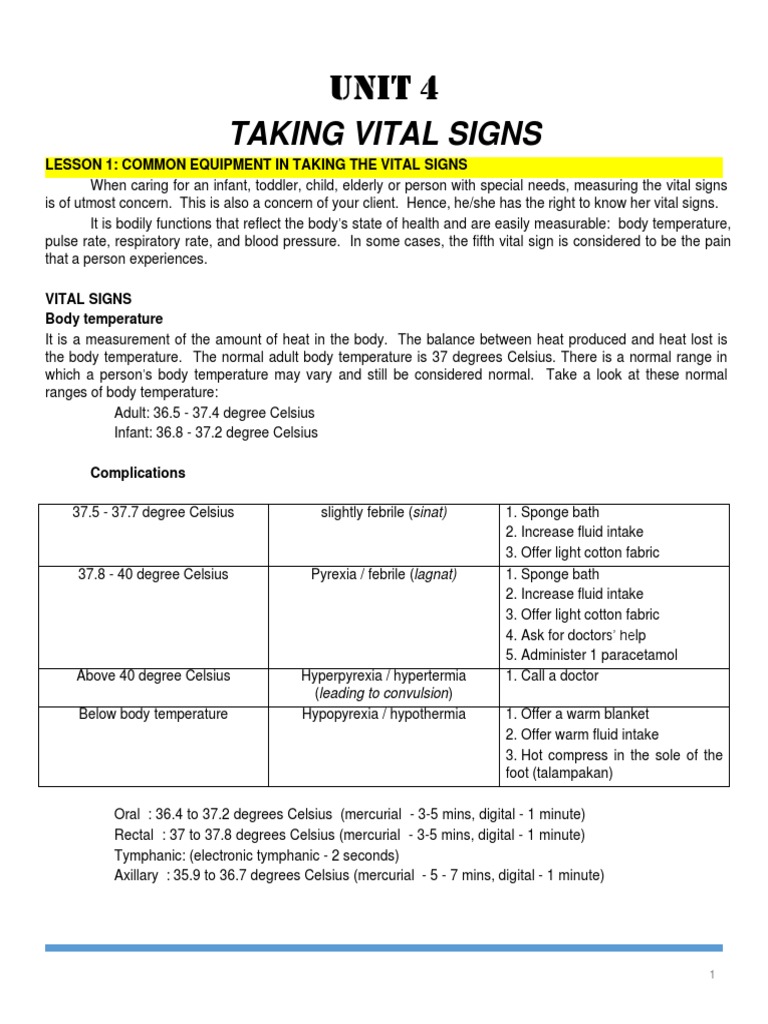 Module 7 Taking Vital Signs | PDF | Pulse | Blood Pressure