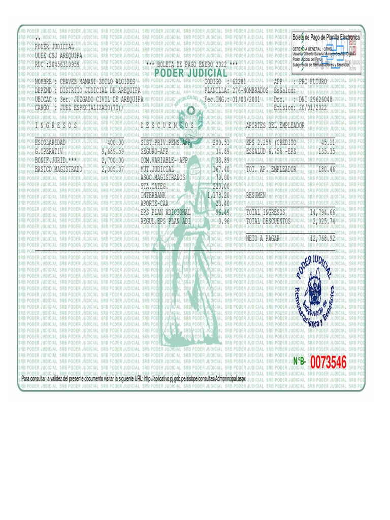 Boleta de Pago de Planilla Electronica | PDF | Judicaturas | Separación de poderes